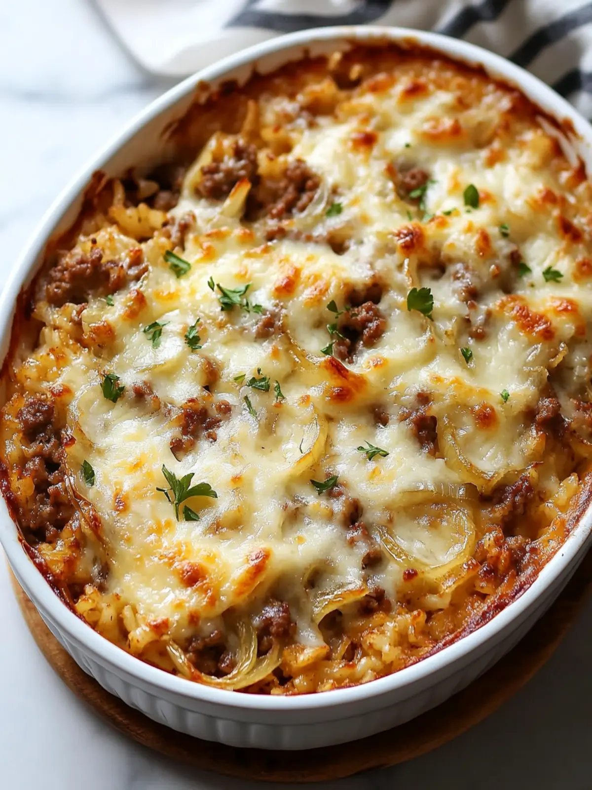 Ultimate Quick French Onion Ground Beef Rice Casserole Delight