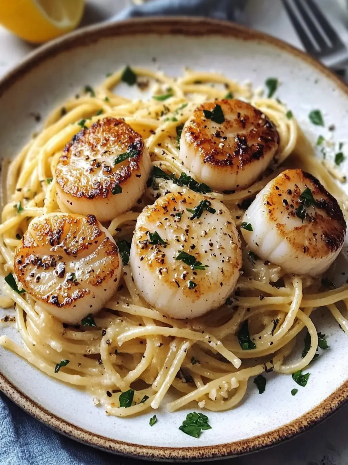 Irresistible Seared Scallops over Garlic Pasta: A Romantic Delight