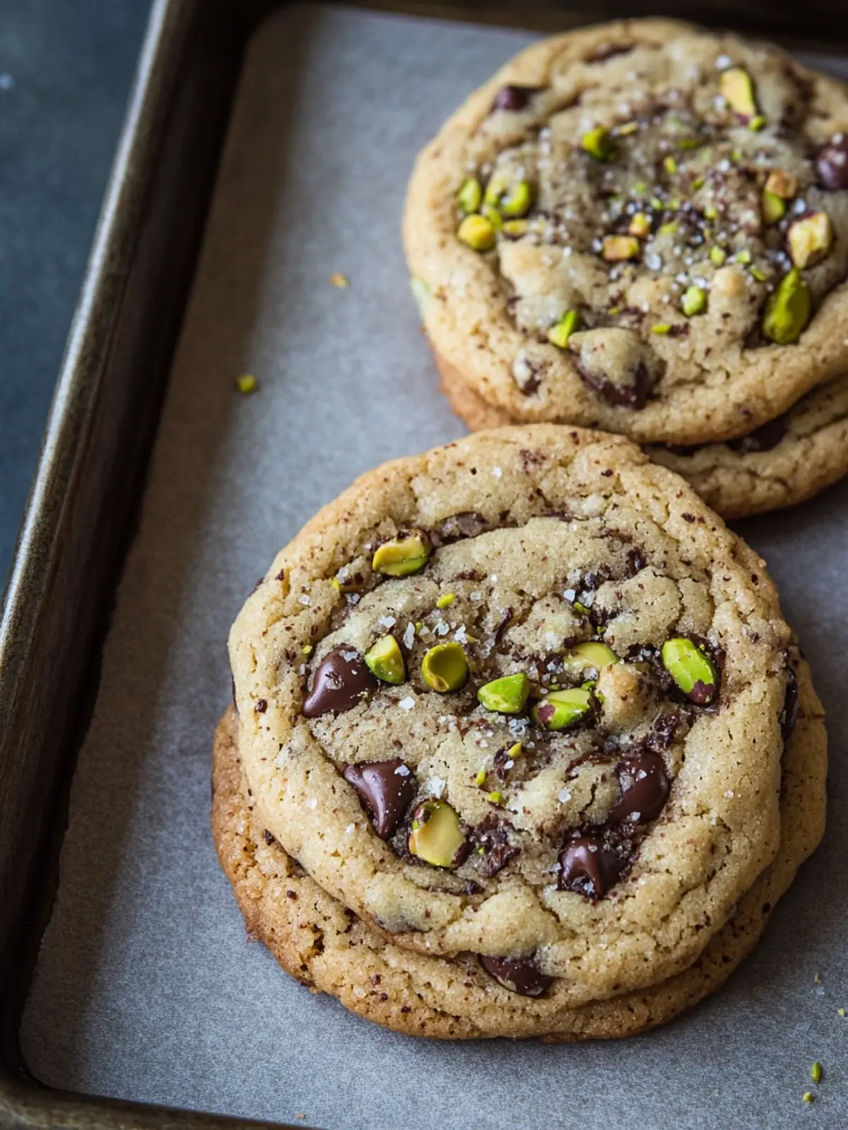 Irresistible Salted Pistachio Dark Chocolate Chip Cookies